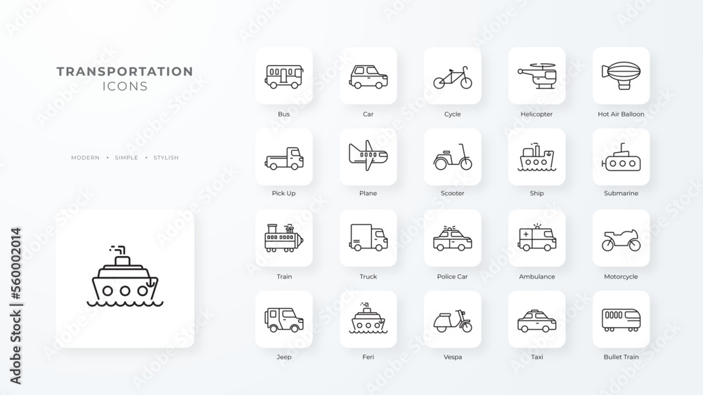 Transportation icon pack collection set with black outline style ...
