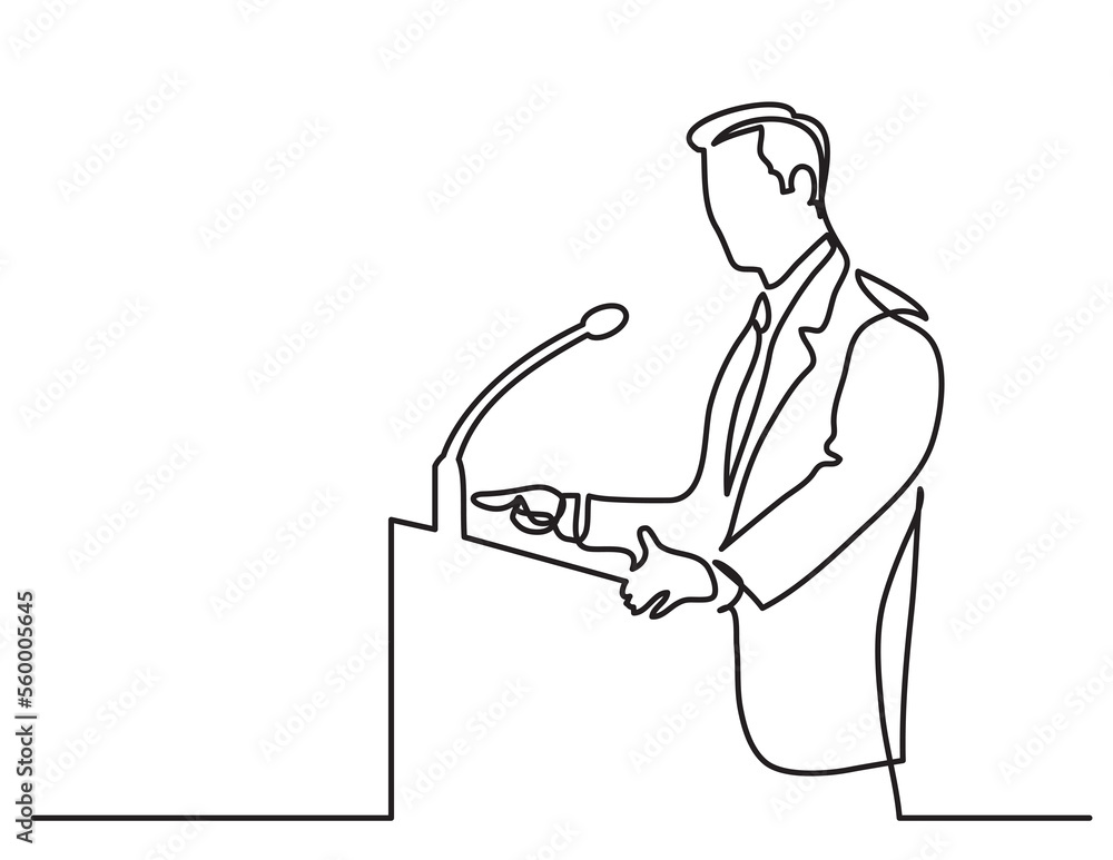 continuous line drawing speaker talking before microphone - PNG image ...