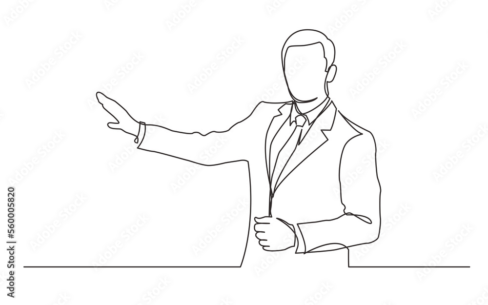 continuous line drawing standing man presenter showing at screen - PNG ...