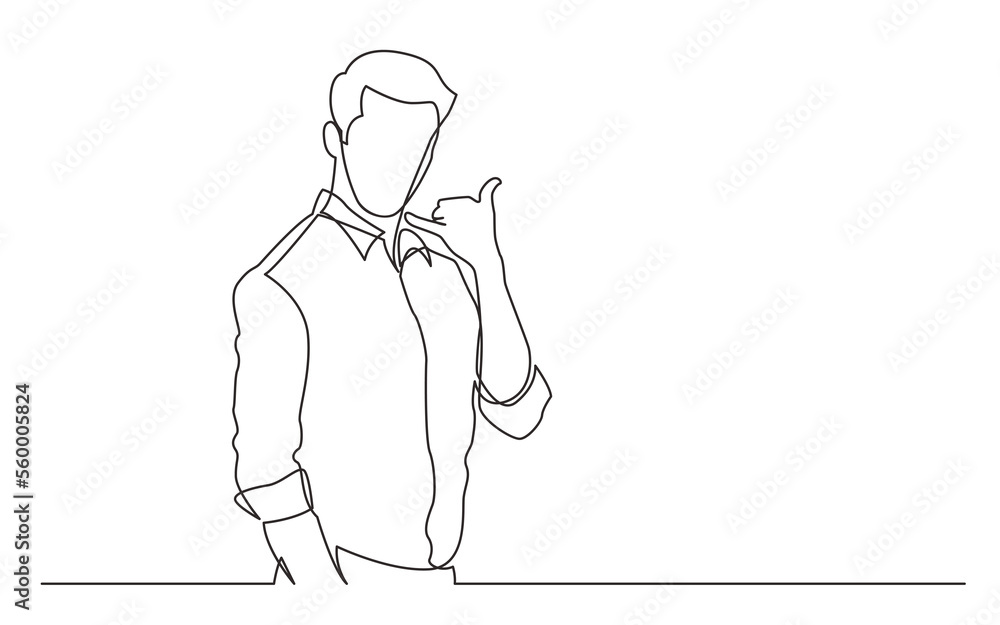 continuous line drawing standing man showing call me gesture - PNG ...