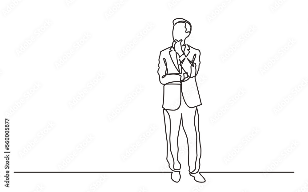 continuous line drawing standing thinking man - PNG image with ...