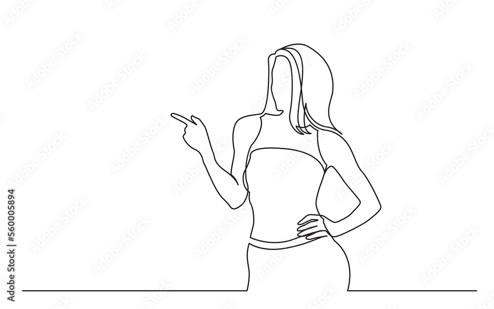 continuous line drawing standing woman pointing finger - PNG image with ...
