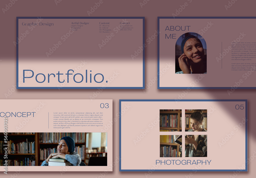 Pink and Navy Portfolio Stock Template | Adobe Stock