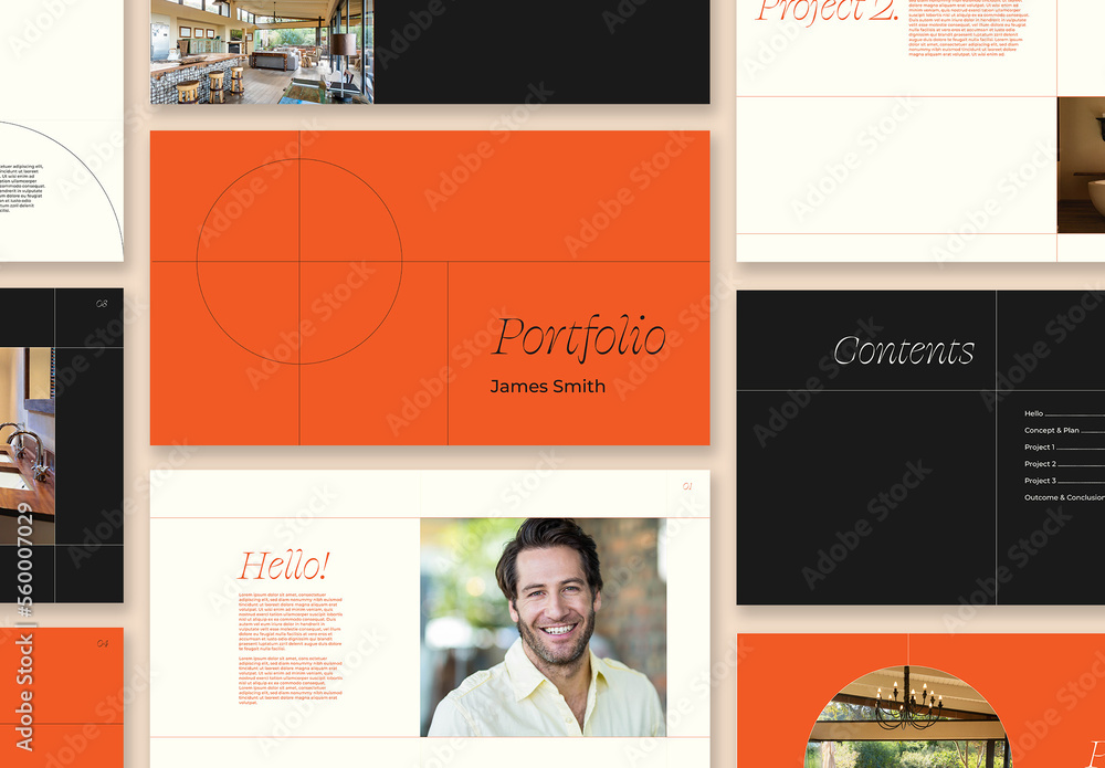 Minimalist Orange Portfolio Stock Template | Adobe Stock