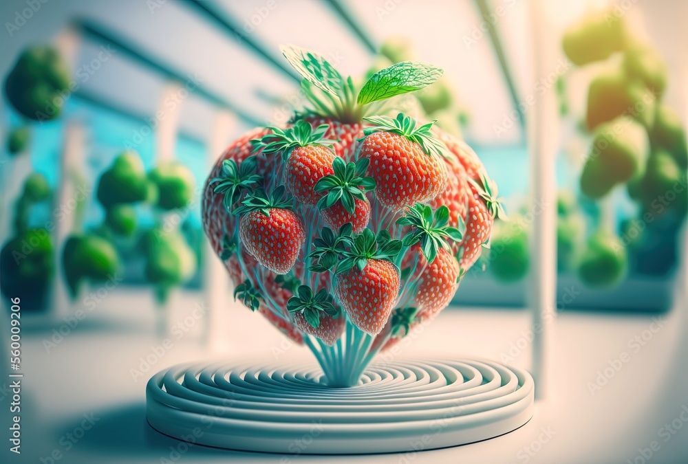 strawberry fruit grow in hi-tech controlling environment with bright ...