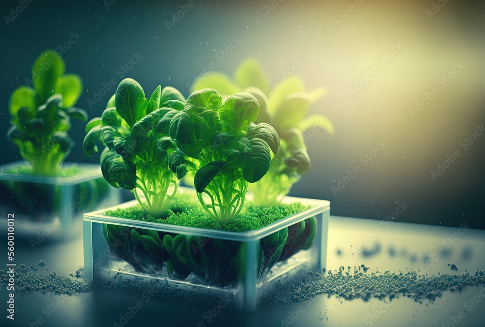 plant grow in hi-tech controlling environment with bright light in ...