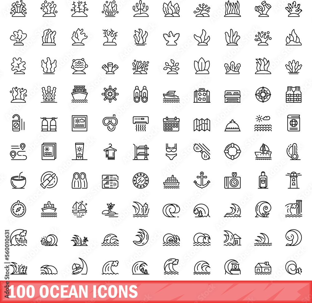 100 ocean icons set. Outline illustration of 100 finance icons vector ...