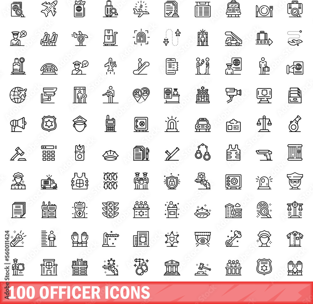 100 officer icons set. Outline illustration of 100 officer icons vector ...