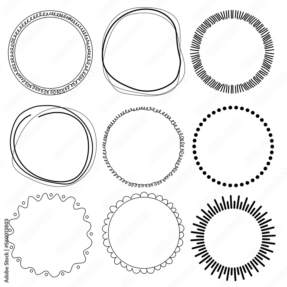 round frames set notebook main point black pen outline Stock Vector ...