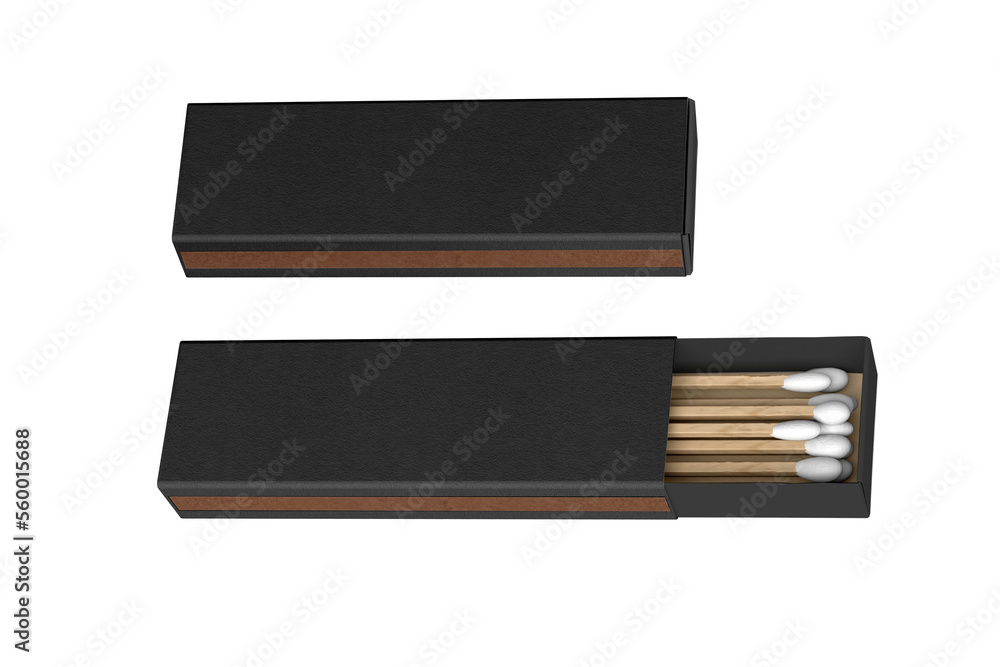 Open and closed black matches box mockup isolated on white background ...
