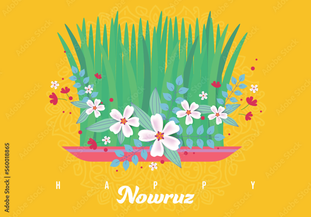 Vecteur Stock Grass and flowers. Nowruz. Kazakh new year, Nauryz, the ...