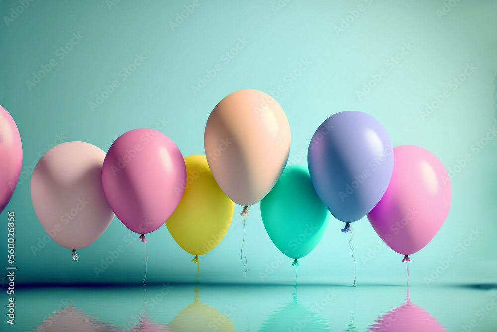 Colorful balloons in the air. Pastel color ballons flying. Celebration ...