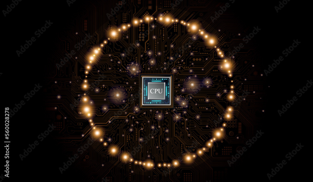 CPU Chip on Motherboard. Central Computer Processors CPU concept. Quantum computer, large data ...