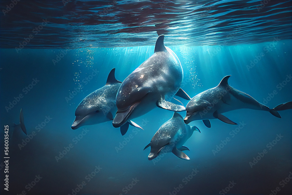 Group of playful dolphins in the wild. AI-Assisted Image. Stock ...
