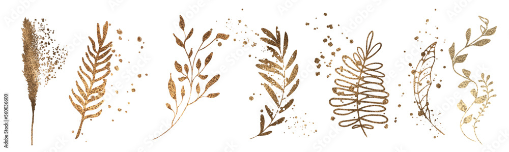 Vetor de Vector plants and grasses in gold style with gloss effects and ...