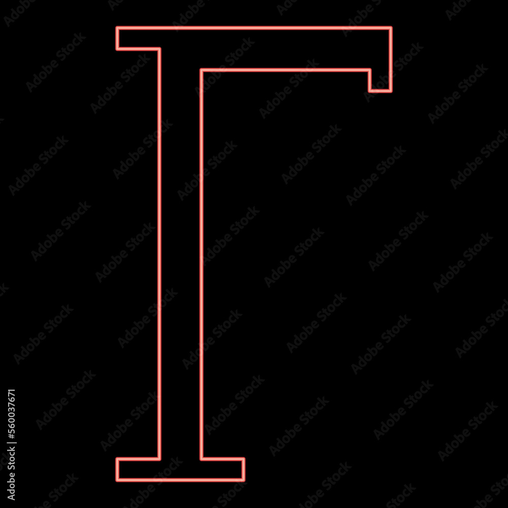 Neon gamma greek symbol capital letter uppercase font red color vector ...