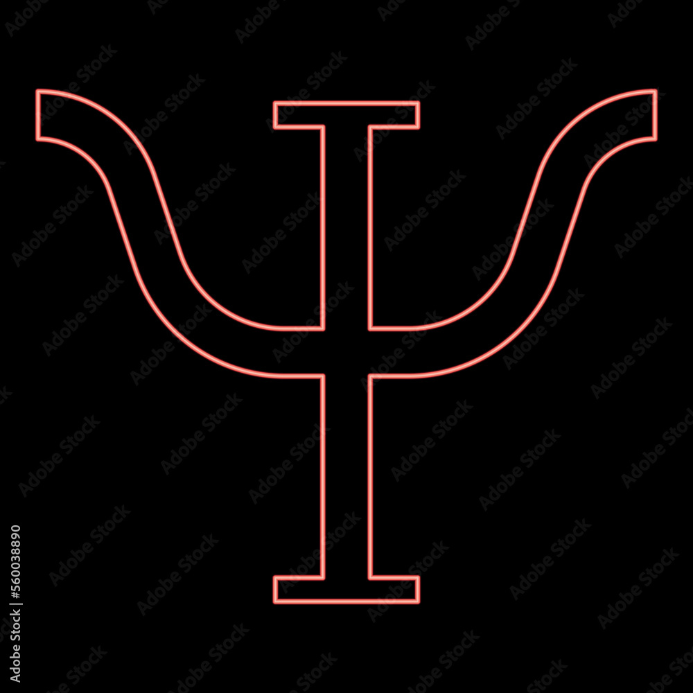 Neon psi greek symbol capital letter uppercase font red color vector ...