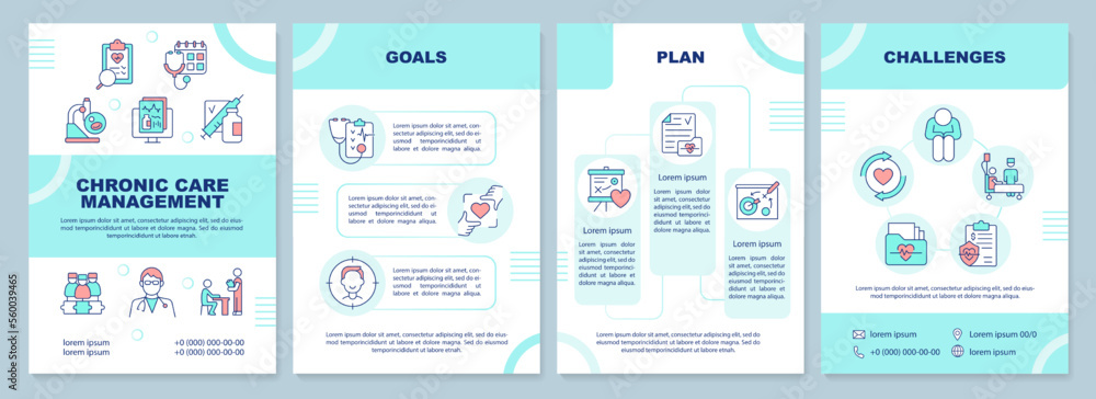 Chronic care management turquoise brochure template. Leaflet design ...