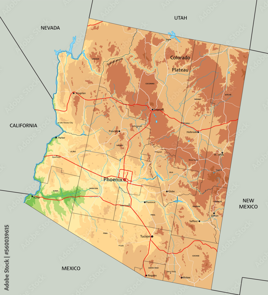 High detailed Arizona physical map with labeling. Stock Vector | Adobe ... High detailed Arizona physical map with labeling. Stock Vector | Adobe ...