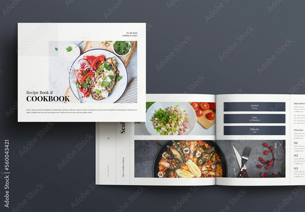 Cookbook Recipe Book Brochure Template Landscape Stock Template | Adobe ...