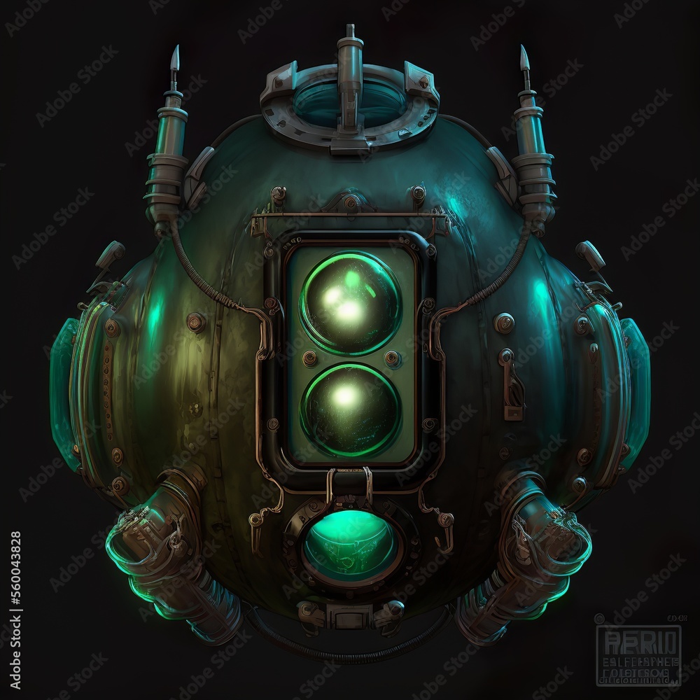 Steampunk diving bell submersible for deep sea exploration sci-fi ...