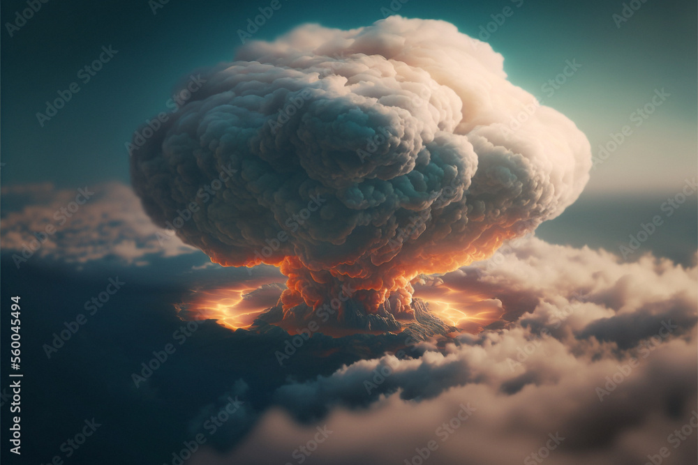 Mushroom cloud following the explosion of a nuclear warhead seen from ...