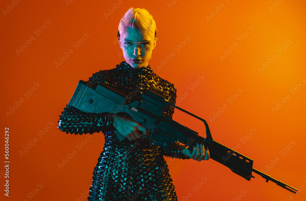 Representation of a bionic super human with advanced technology parts ...