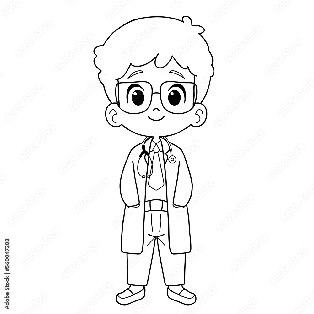 Colouring page. Cute cartoon doctor, for kids coloring book .vector ...