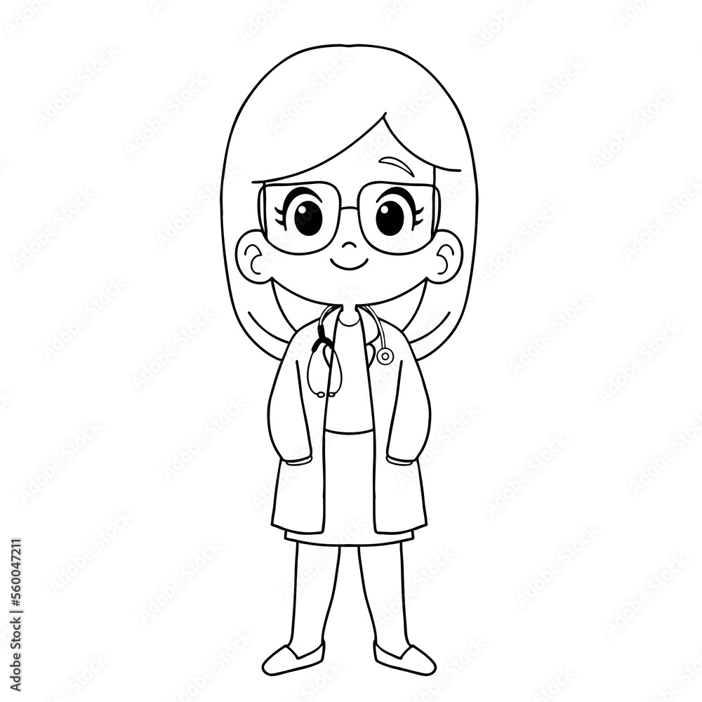 Coloring page,doctor cartoon vector illustration isolated on white ...