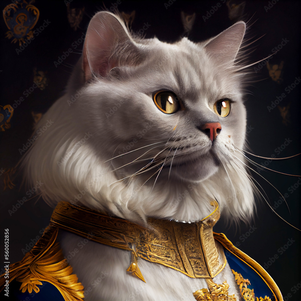 Portrait with Fluffy Cat Dressed Up as General, Tsar or Imperator. Cat ...