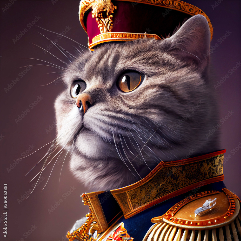 Portrait with Fluffy Cat Dressed Up as General, Tsar or Imperator. Cat ...
