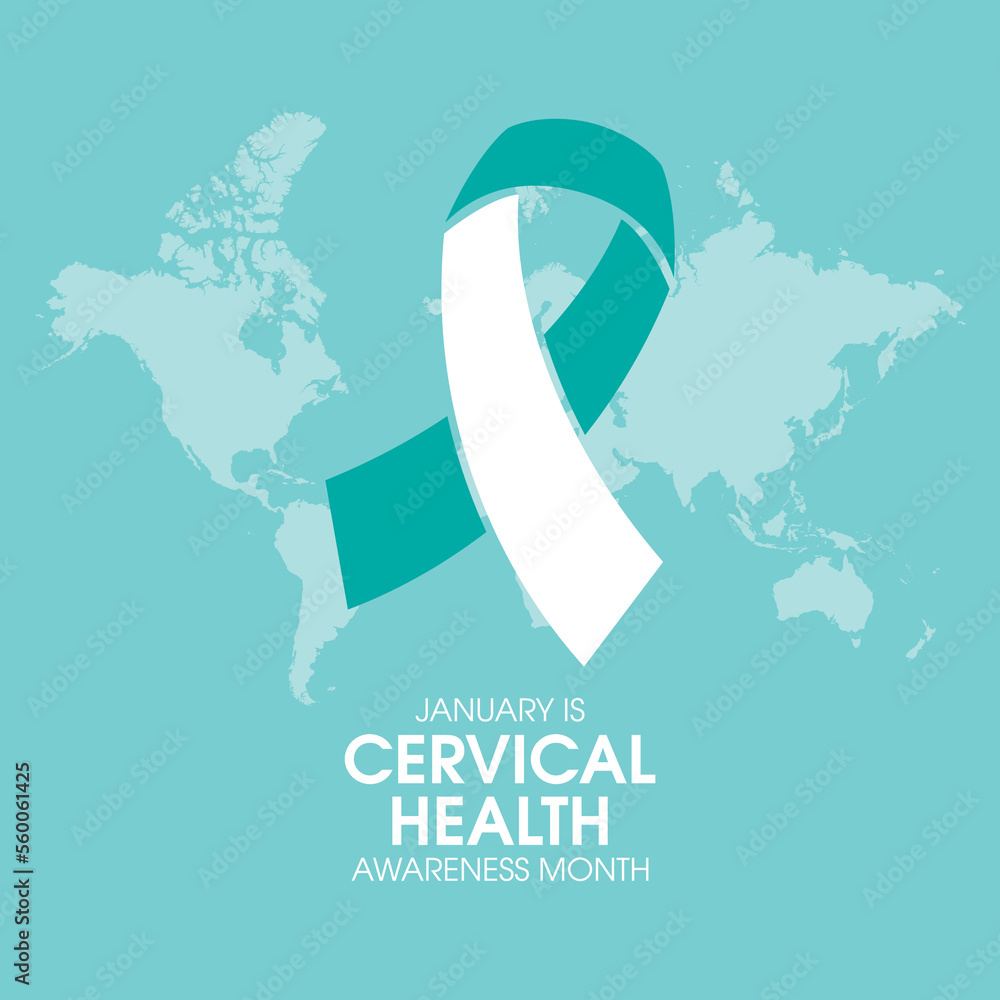 January is Cervical Health Awareness Month vector. Cervical cancer teal ...