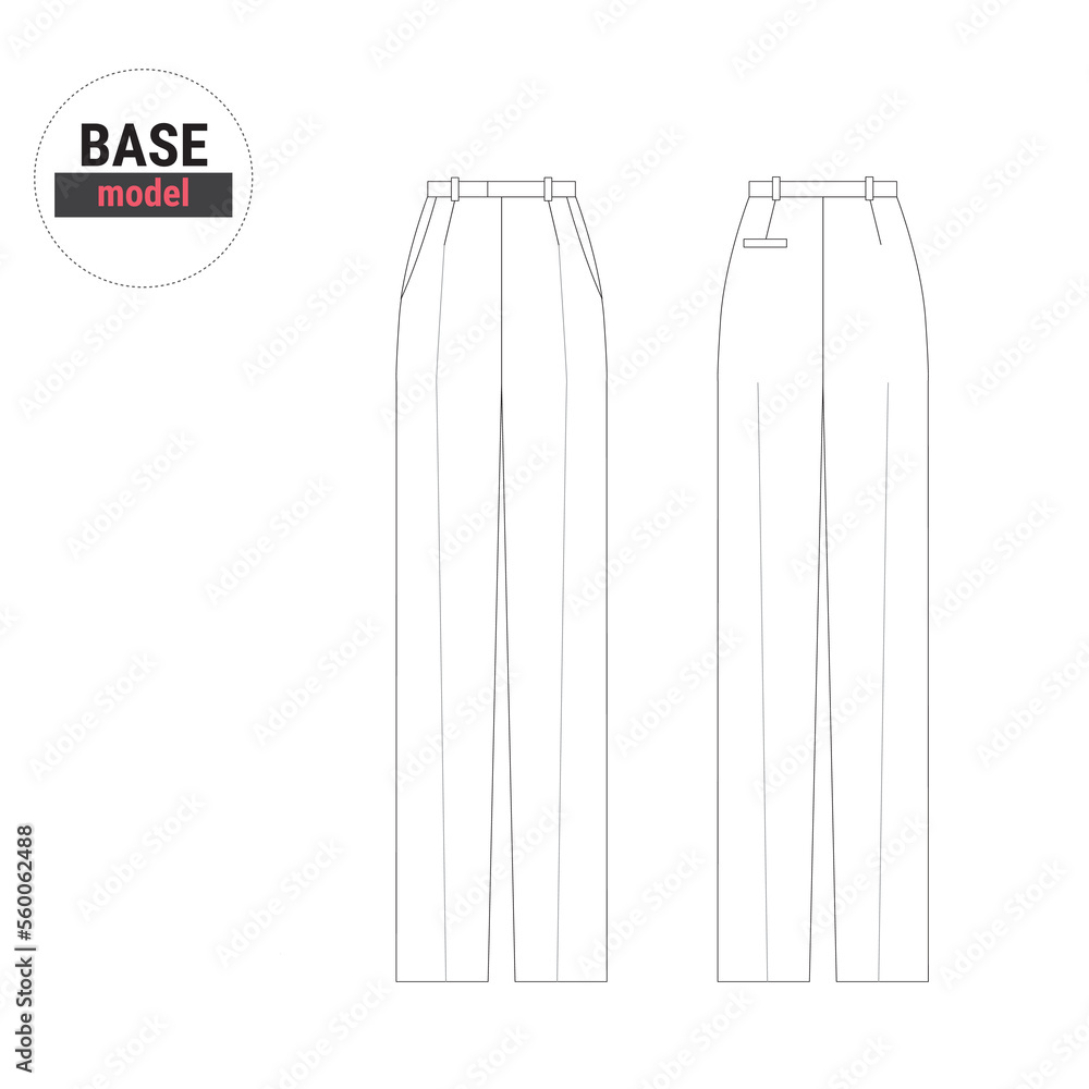 The base model trousers outline , technical model for women in front ...