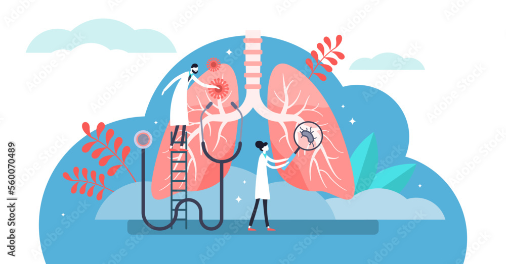 Pulmonology illustration, transparent background. Flat tiny lungs ...