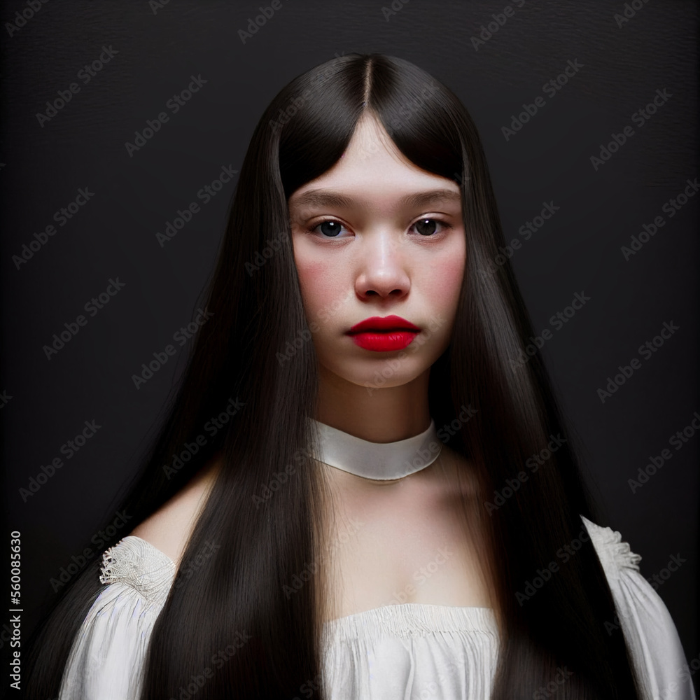 Young Pale Woman Serial Killer Red Lips Dress White Cold Dead Eyes ...