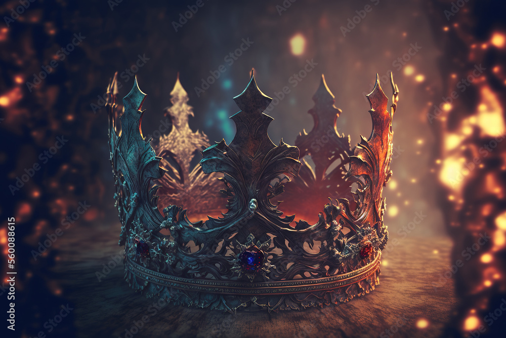 Majestic royal crown made of precious metal and stones of the Middle ...