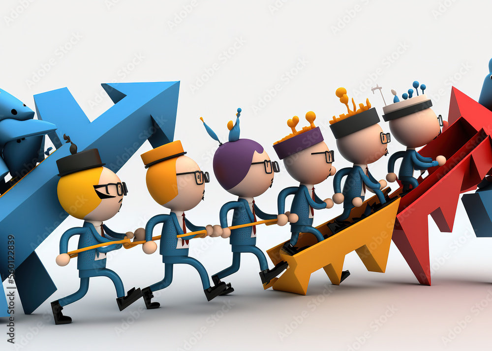 Business teamwork concept. 3d illustration. Cartoon characters. Change ...