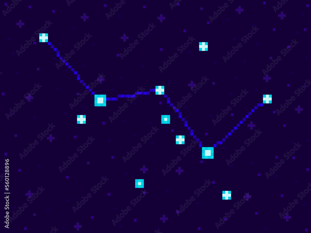 Cassiopeia constellation in pixel art style. 8-bit stars in the night ...