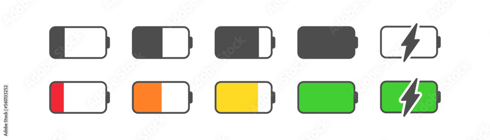 Battery icon set on white background. UI sign. Accumulator level ...