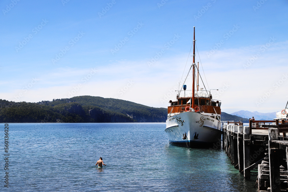 Historic ship named Modesta Victoria. Lake Nahuel Huapi, Neuquen ...