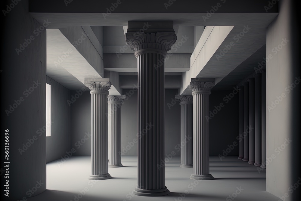 columns and other architectural features set into the concrete interior ...