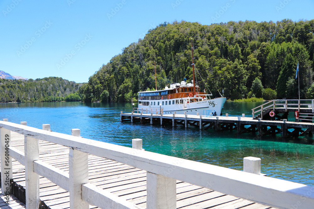 Historic ship named Modesta Victoria. Lake Nahuel Huapi, Neuquen ...