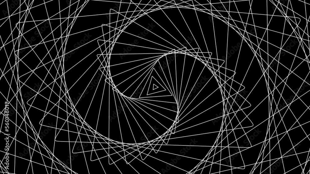 Triangle spin geometric on black background loop. Twisting triangular ...