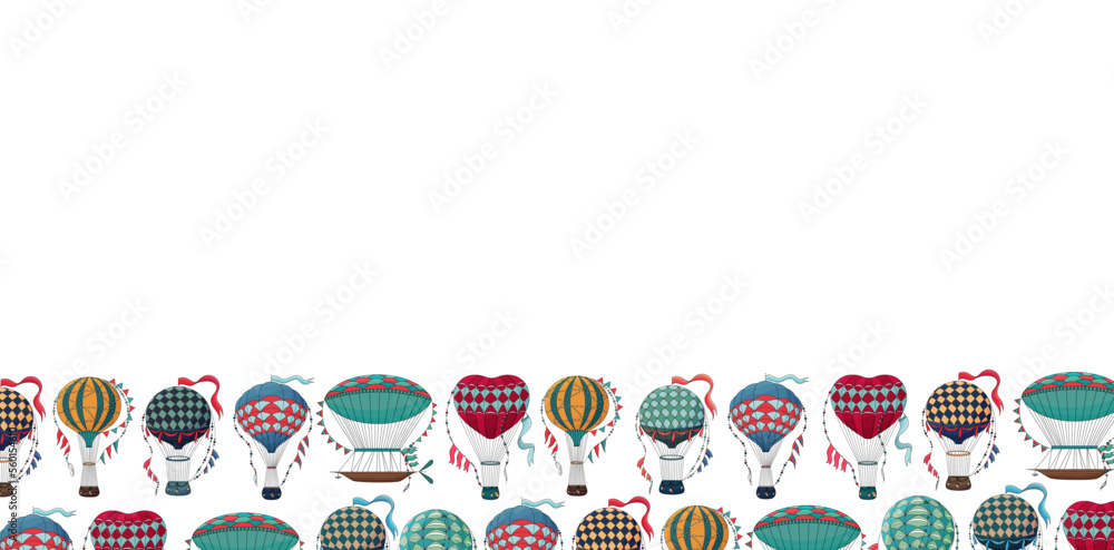 Vintage hot air balloon banner. Different balloon aerostat border ...