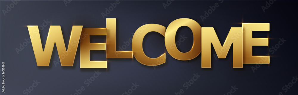 WELCOME gold letters banner.Welcome poster on black background. Vector ...