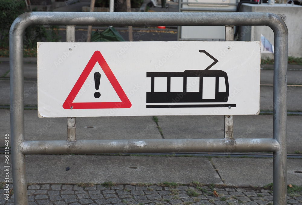 warning danger tramway sign Stock Photo | Adobe Stock