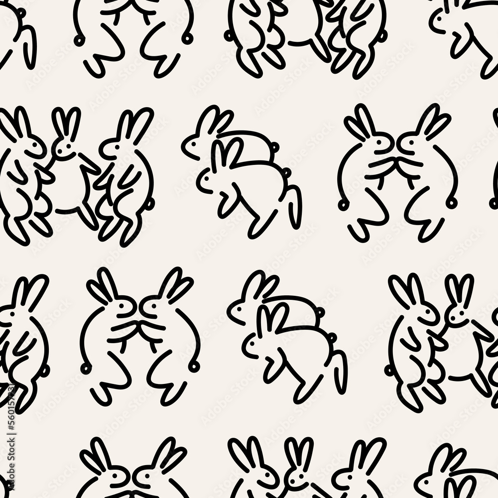 Various doodle Bunnies. Dancing, standing, fighting, running rabbits ...
