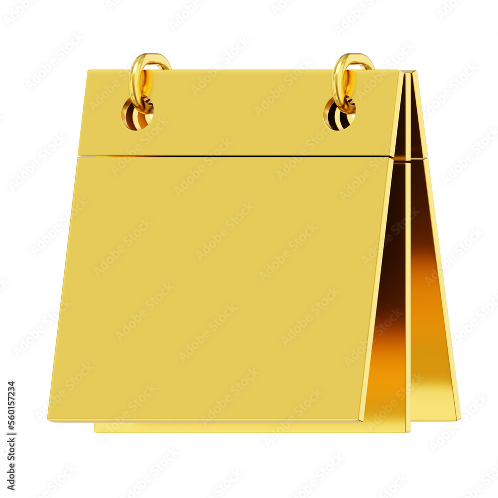 Flip calendar gold metal. 3D rendering. PNG icon on transparent ...