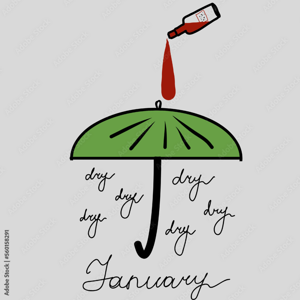 Dry January concept - script cursive typography under the green ...