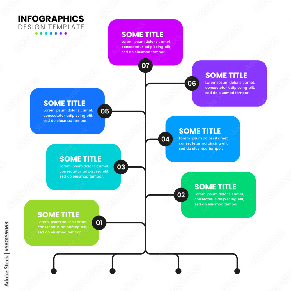 Infographic template. Technology tree with 7 steps and numbers Stock ...